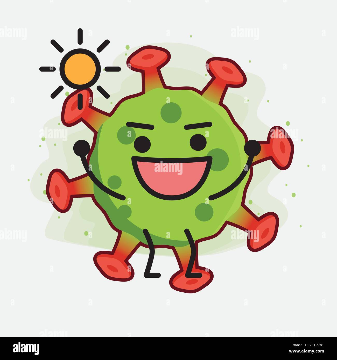 Vector Illustration of Green Virus Character with cute face, simple ...