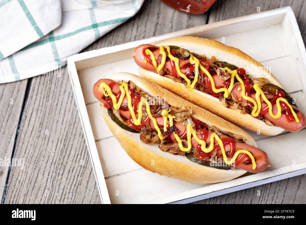 Barbecue Grilled Hot Dog with Yellow Mustard and ketchup Stock Photo ...