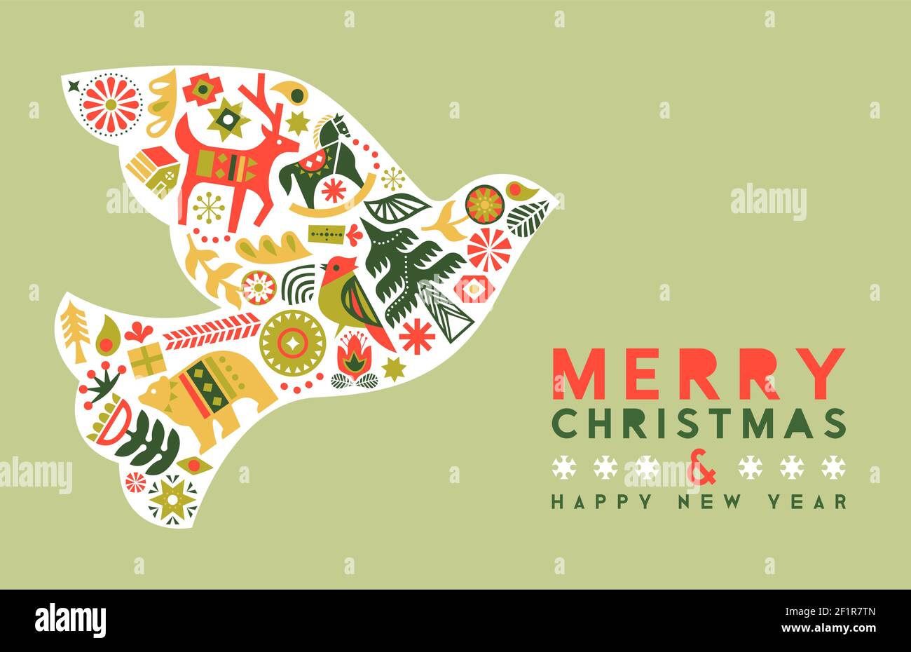 Merry Christmas Happy New Year greeting card. Colorful scandinavian ...
