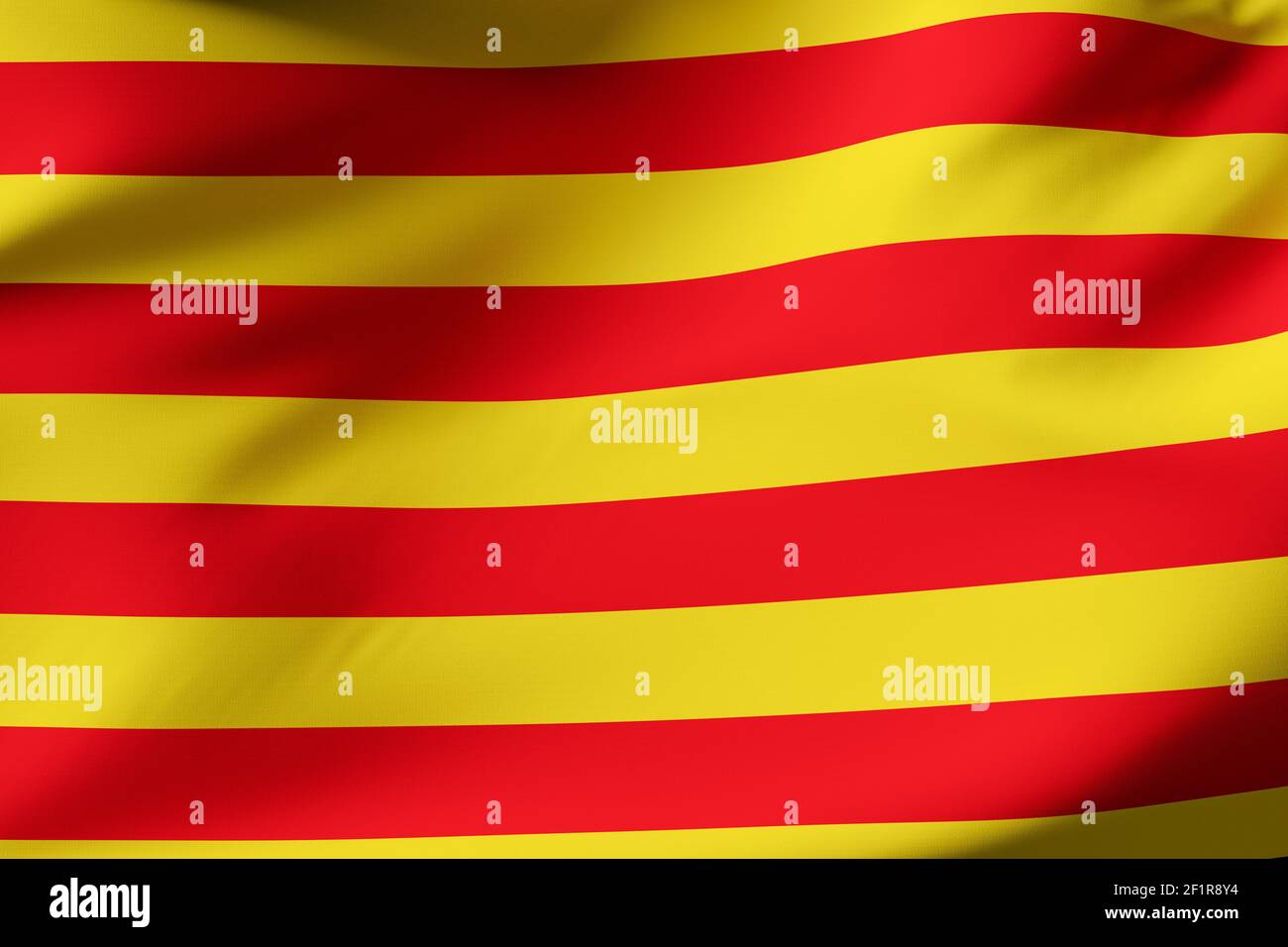 Official flag of Catalunya. Close up shot. Illustration 3d Stock Photo ...