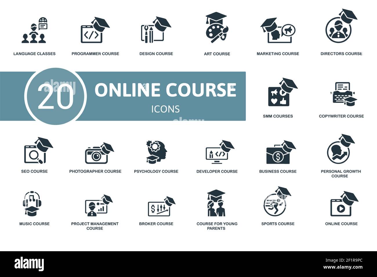 Online Course icon set. Contains editable icons online course theme ...