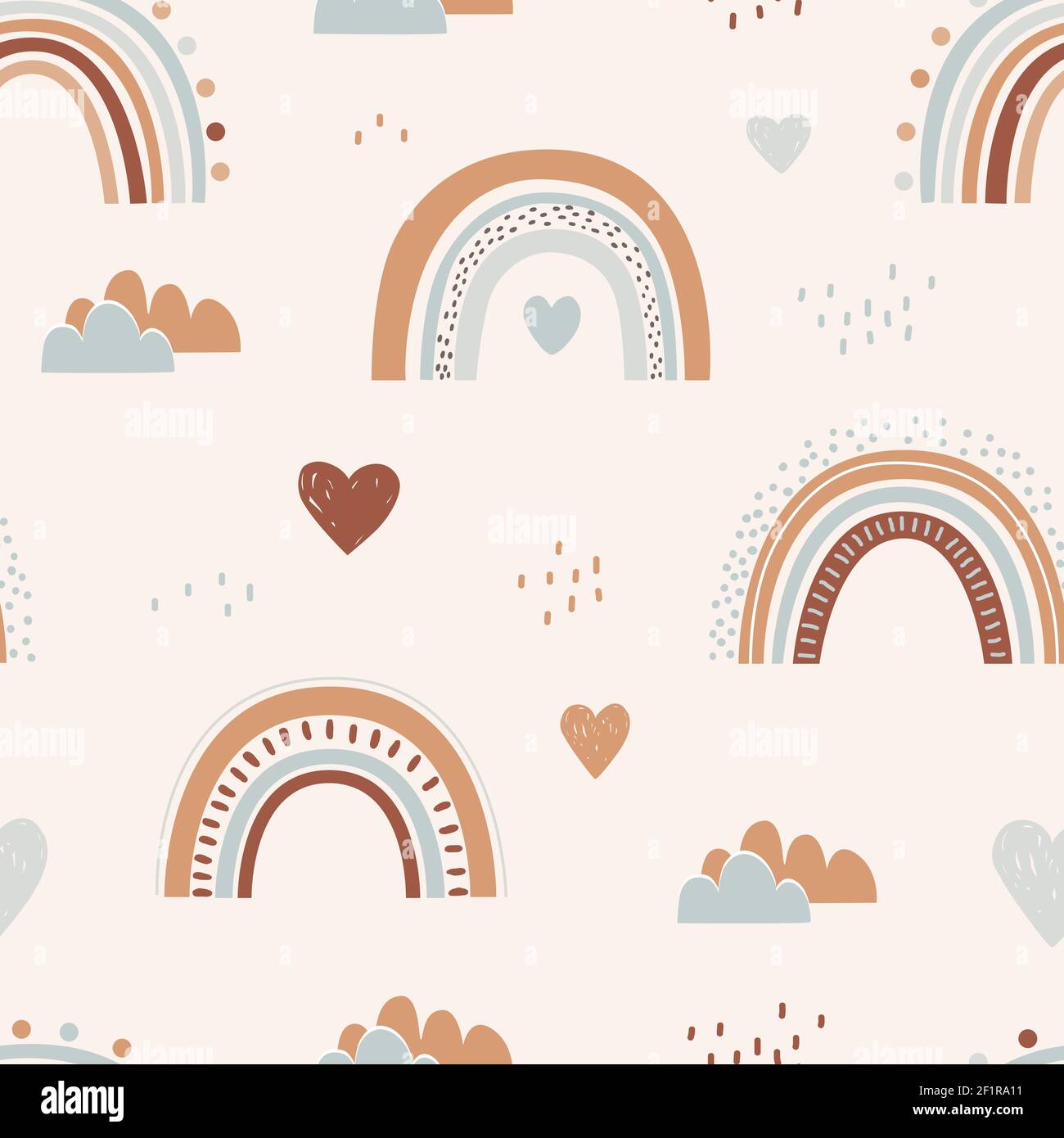 Seamless childish pattern with hand drawn rainbows and hearts. Creative ...