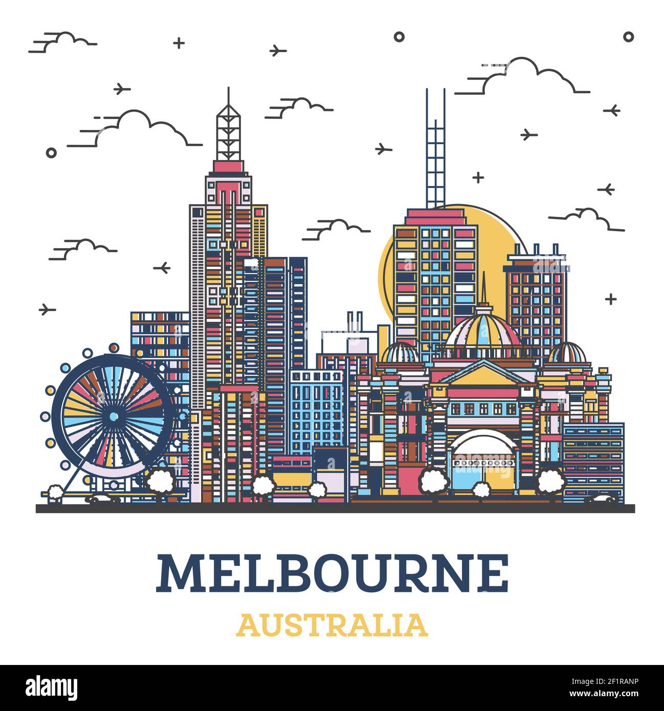 Outline Melbourne Australia City Skyline with Colored Modern Buildings ...