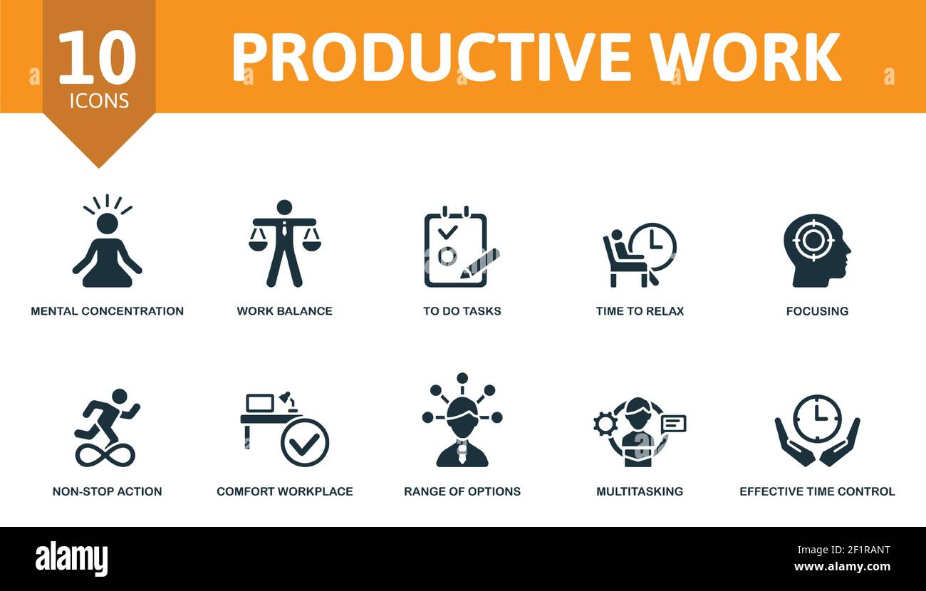 Productive Work icon set. Contains editable icons productive work theme ...