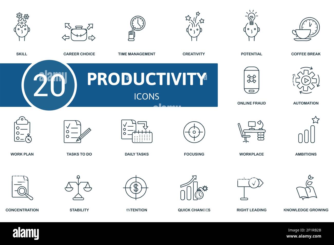 Productivity icon set. Contains editable icons productivity theme such ...