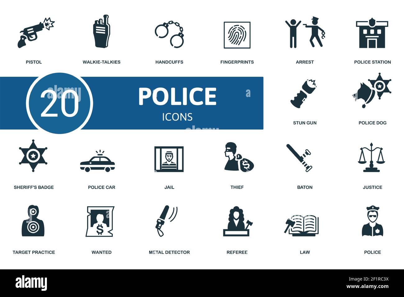 Police icon set. Contains editable icons police theme such as walkie ...