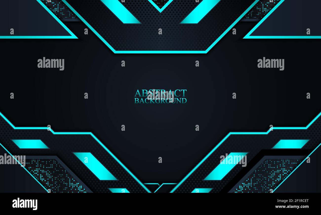 Abstract dark navy technology background with blue neon light ...