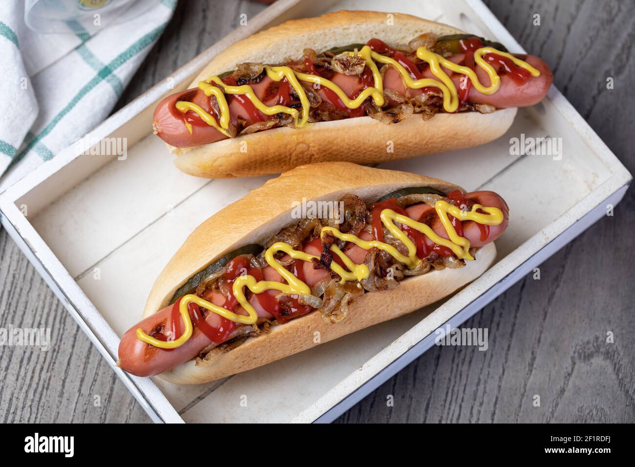 Barbecue Grilled Hot Dog with Yellow Mustard and ketchup Stock Photo ...