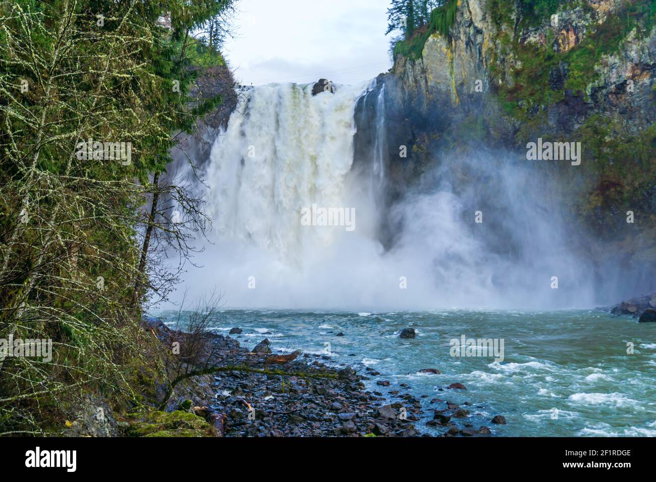 Water explodes at the bottom of Snoqualmie Falls in Washington State ...
