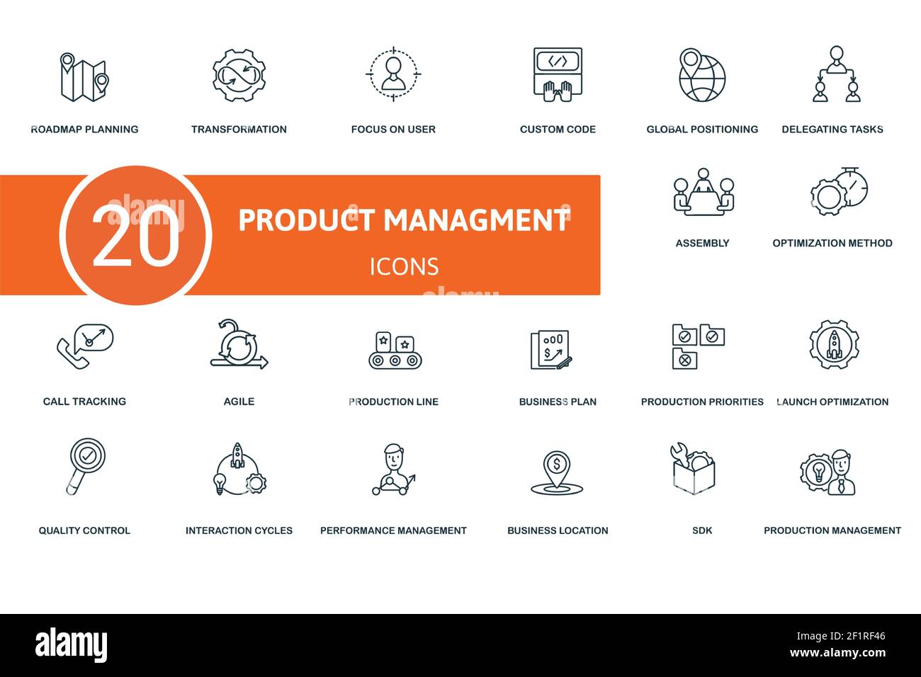 Production Management icon set. Contains editable icons production ...