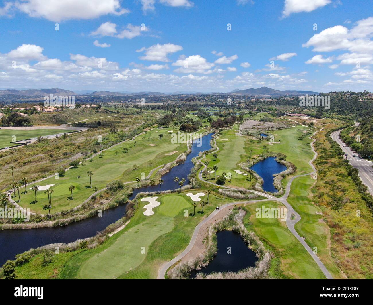 Aerial view of a green golf course in South California Stock Photo - Alamy