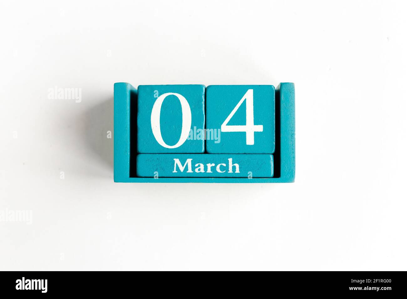 March 4. Blue cube calendar with month date isolated on white ...