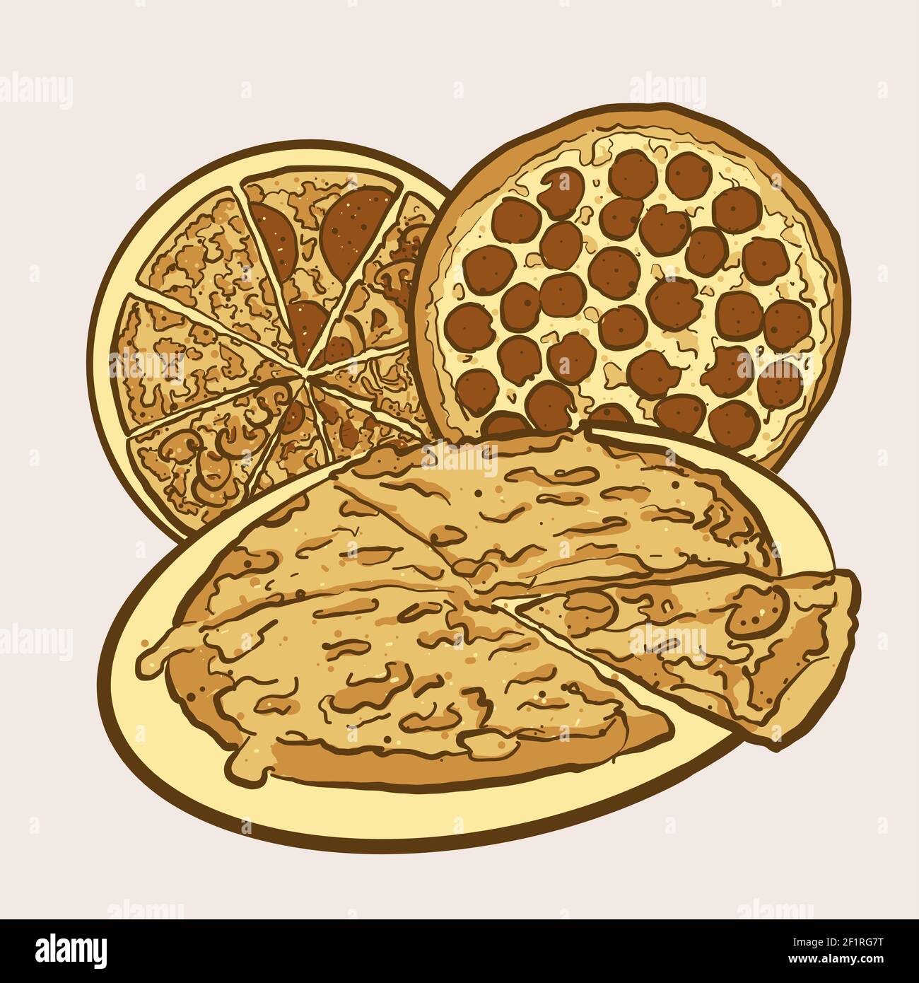 Three pizzas illustration for wall art and shirts prints Stock Vector ...