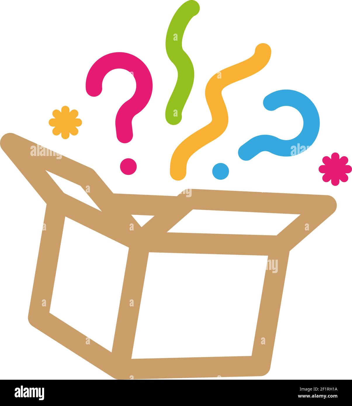 Wonder gift with exclamation mark, delight present, surprise craft open ...