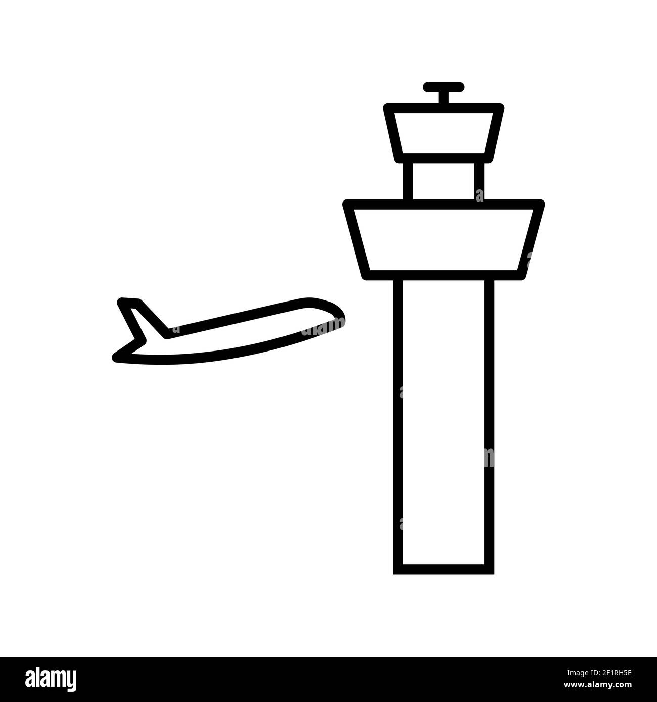 An illustration of an airplane and a control tower line vector icon on ...