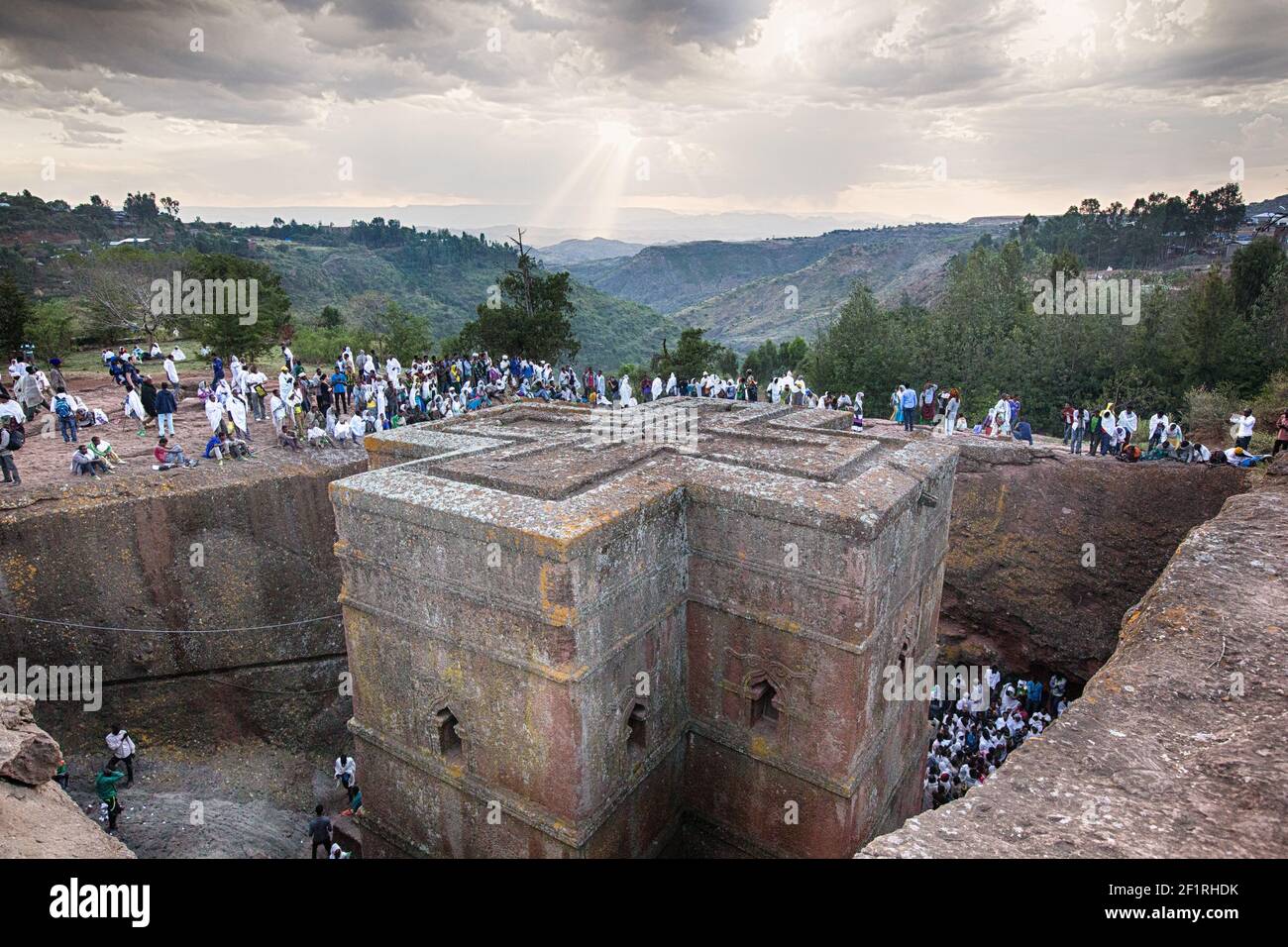 Church of Saint George During Christmas At Sunset in Lalibela, Ethiopia ...