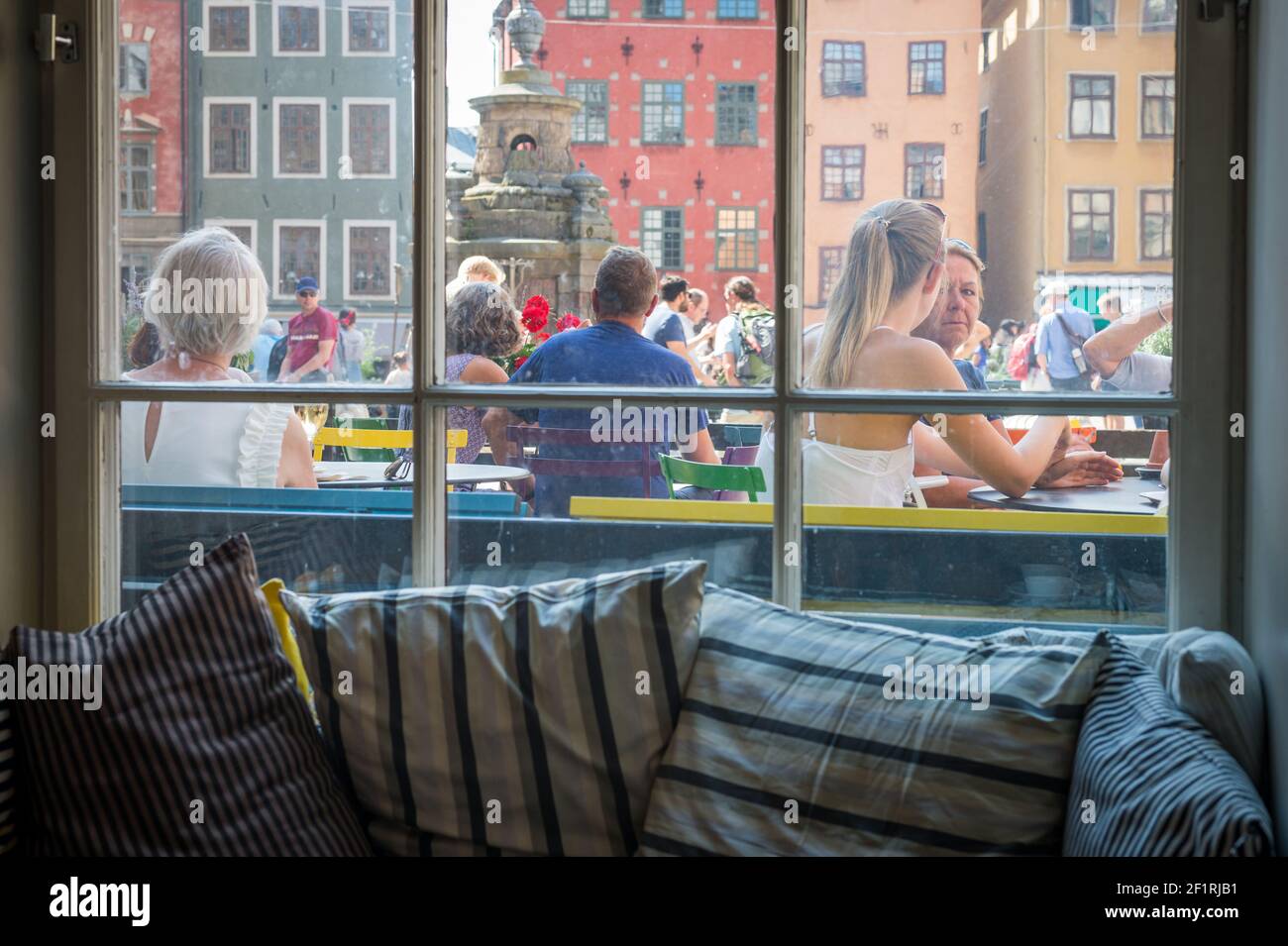 View from a cafe window, Stortoget, Gamla Stan, Stockholm, Sweden Stock ...