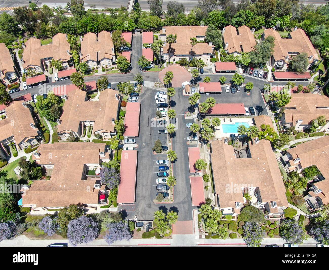 Aerial view middle class neighborhood with condo community, South ...