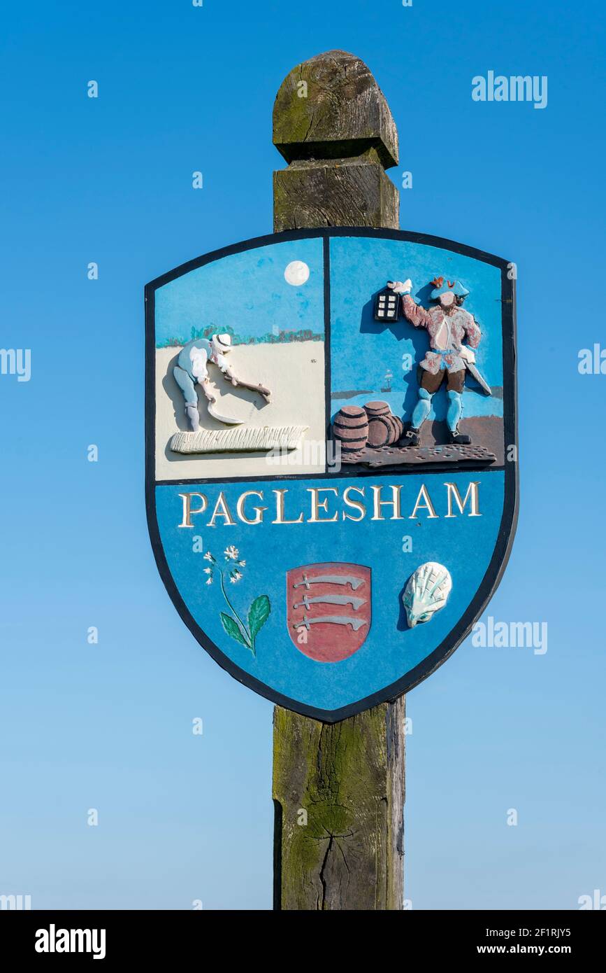 Paglesham village sign, with painted relief pictures depicting those ...