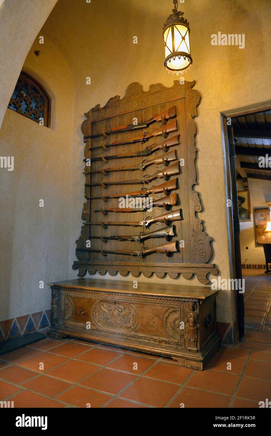 Gun rack located over an old wooden chest at Scotty's Castle, Death ...