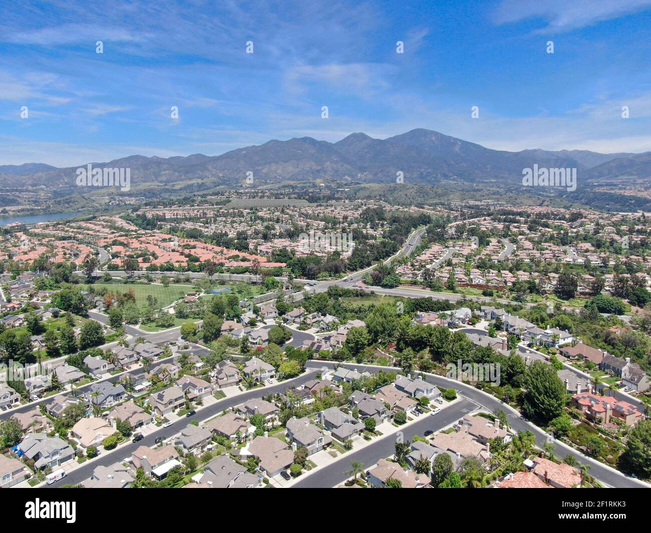 Aerial view of master-planned private communities with big villas with ...