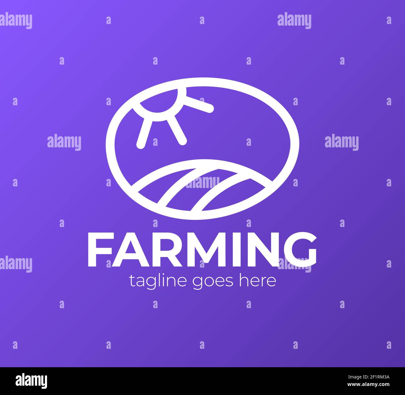 The farm logo template. Meadow silhouette, land and sun symbol with ...
