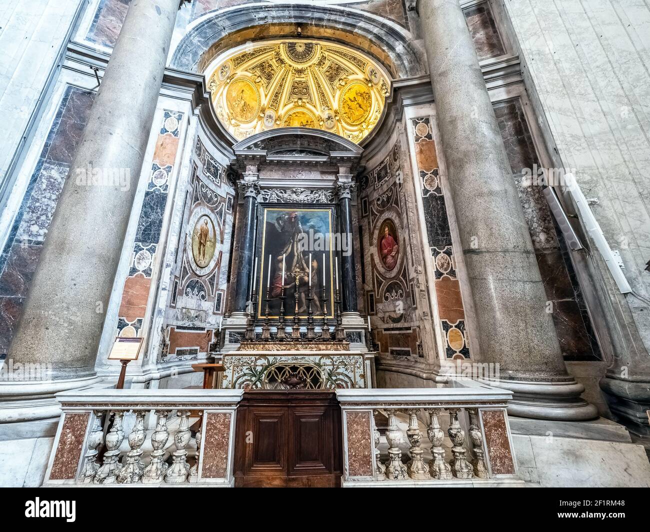 Altar of the crucifixion of St. Peter. Underneath the altar table is an ...