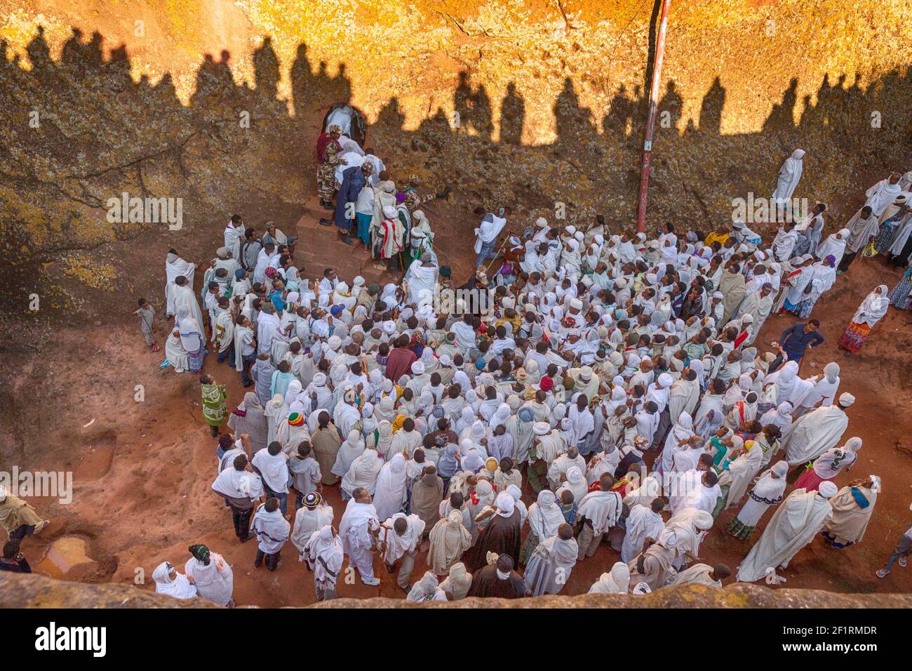 Pilgrims gather to enter St. Emmanuel Church during Gena, the Ethiopian ...
