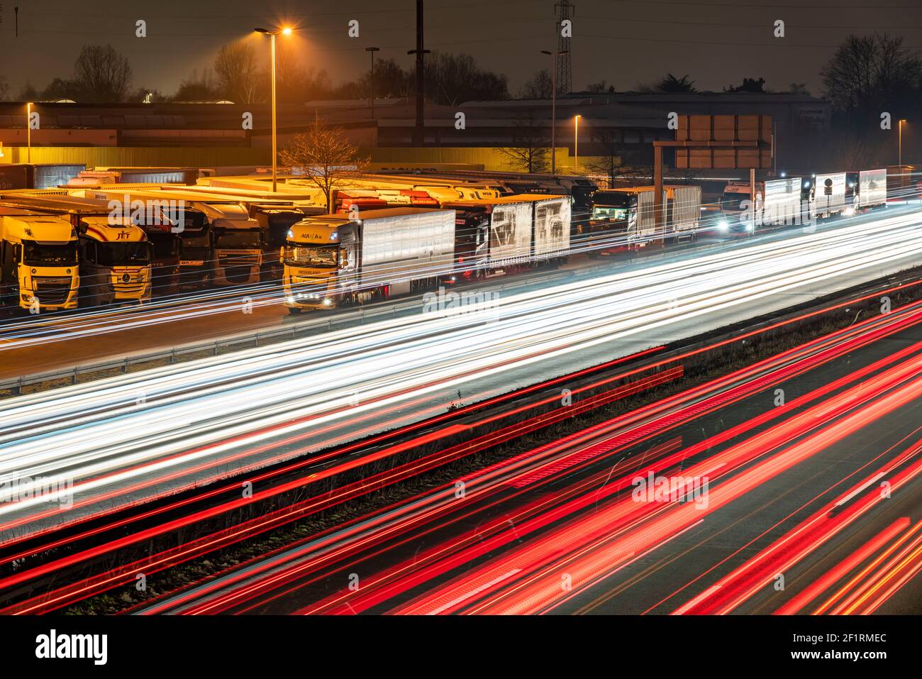 Heavy traffic on the A2 at the Bottrop-Süd service area, overcrowded ...