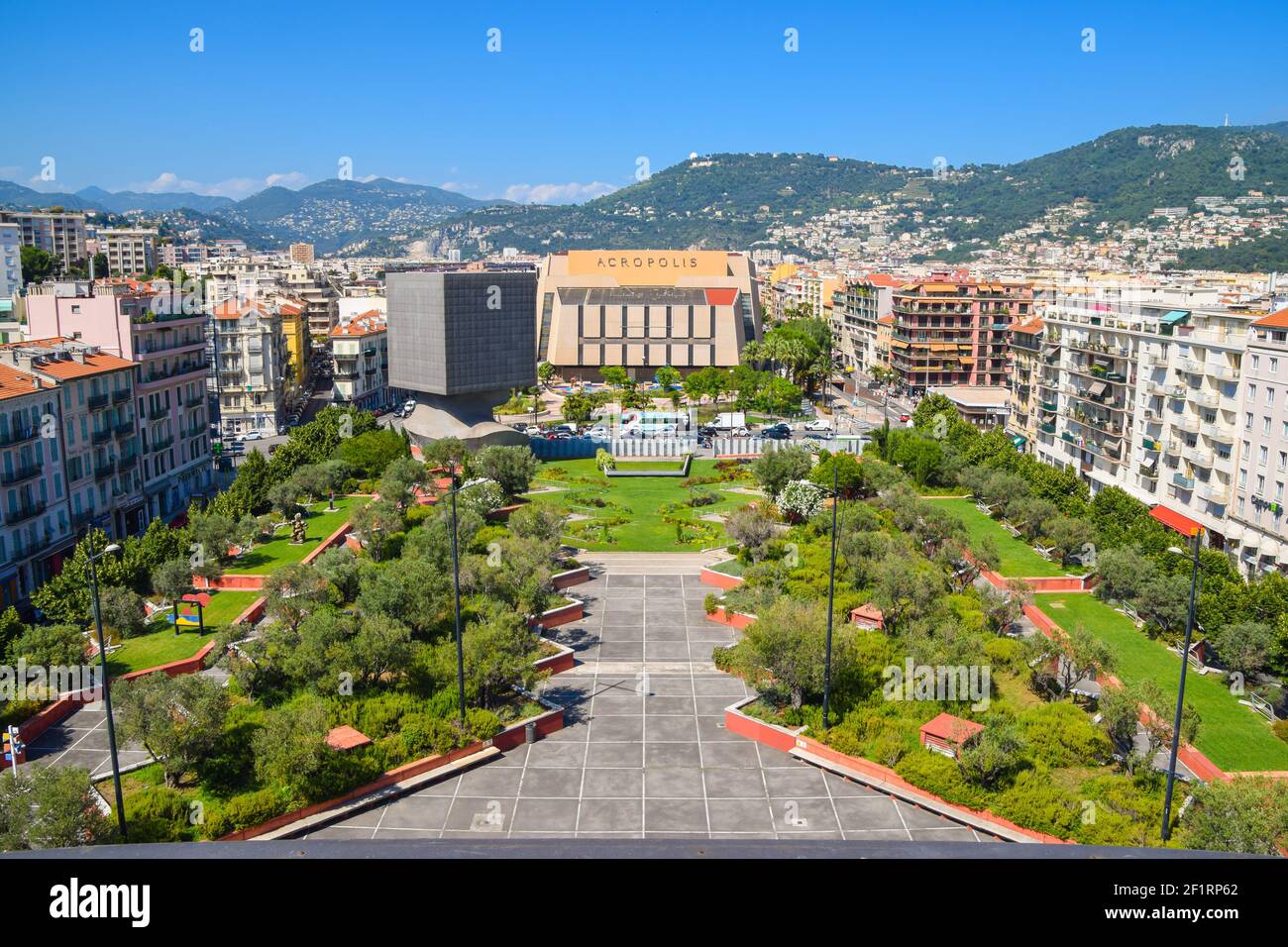Aerial panoramic view of the Acropolis convention centre, Nice, South ...