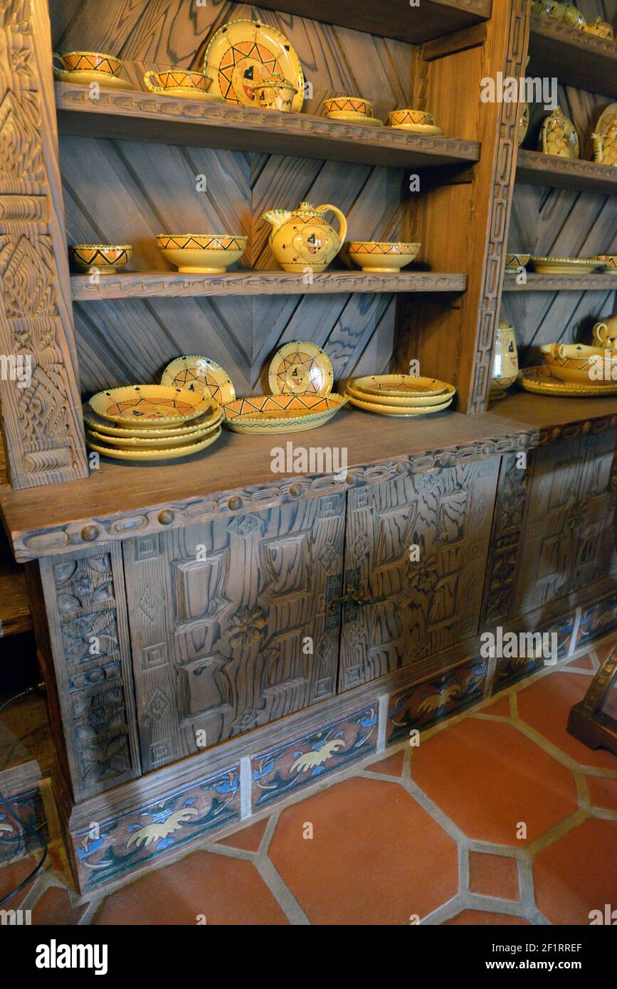 Ceramic dishes on display in the dining area at Scotty's Castle, Death ...