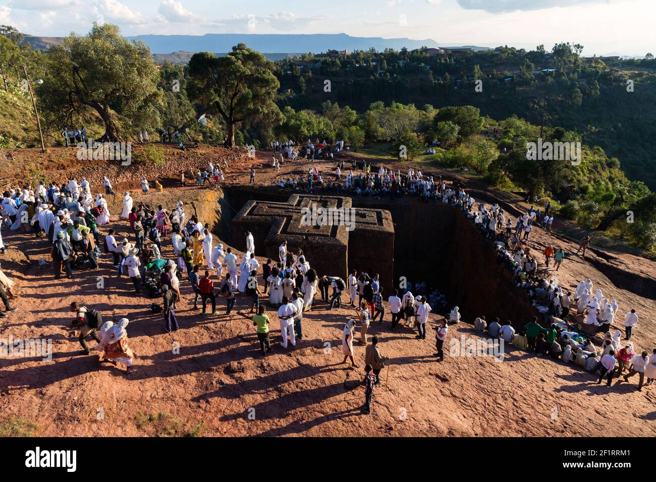Pilgrims surround The Church of Saint George during Gena or Ethiopian ...