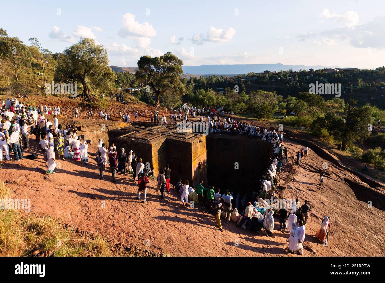 Pilgrims surround The Church of Saint George during Gena or Ethiopian ...