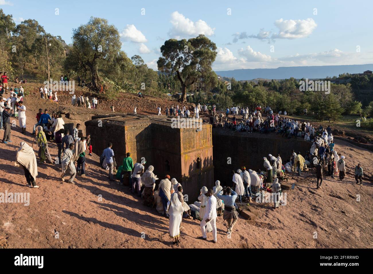 Pilgrims surround The Church of Saint George during Gena or Ethiopian ...