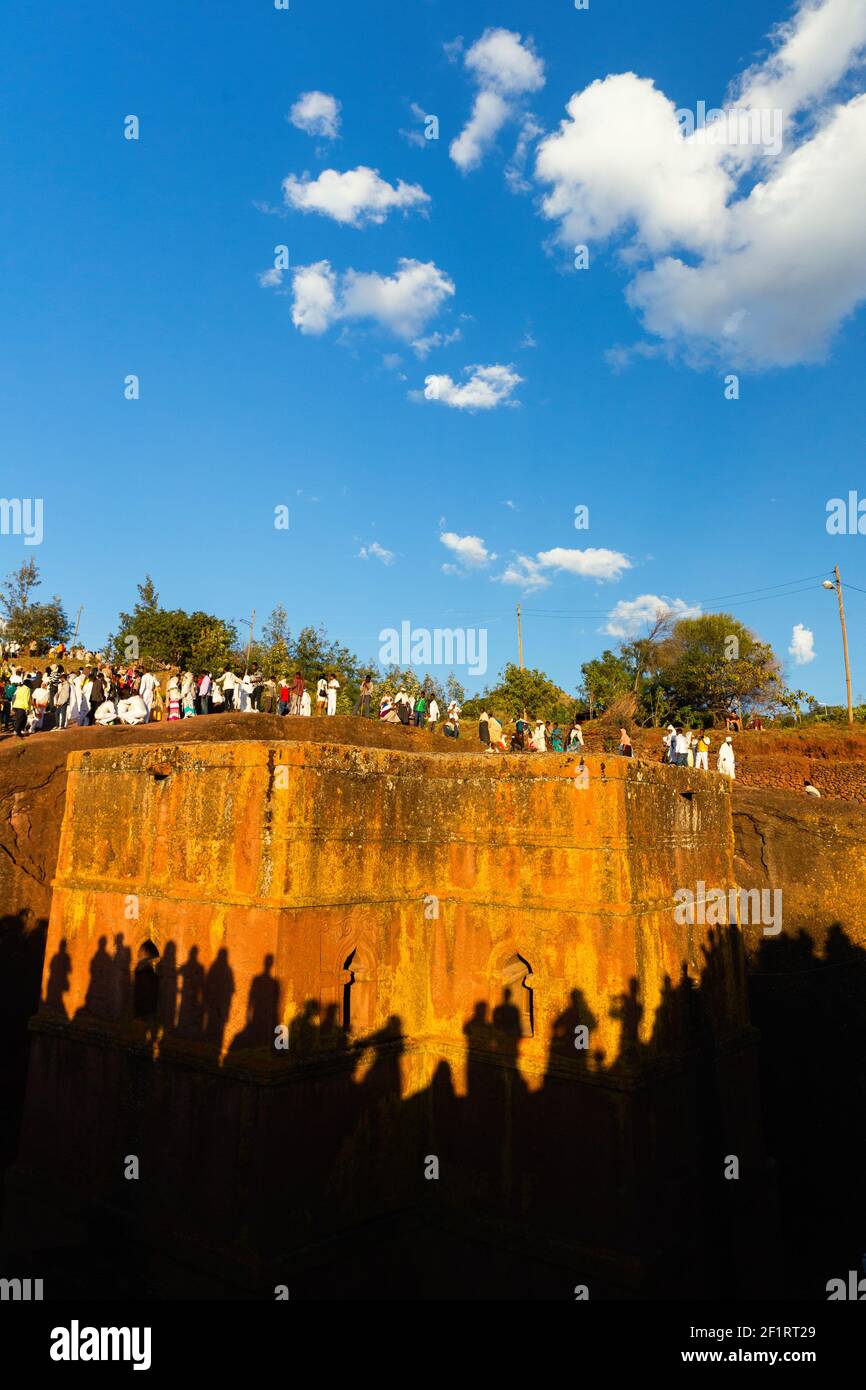 Pilgrims surround The Church of Saint George during Gena or Ethiopian ...