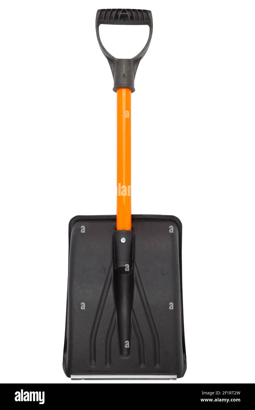 small plastic snow shovel, isolated on white background - back side ...