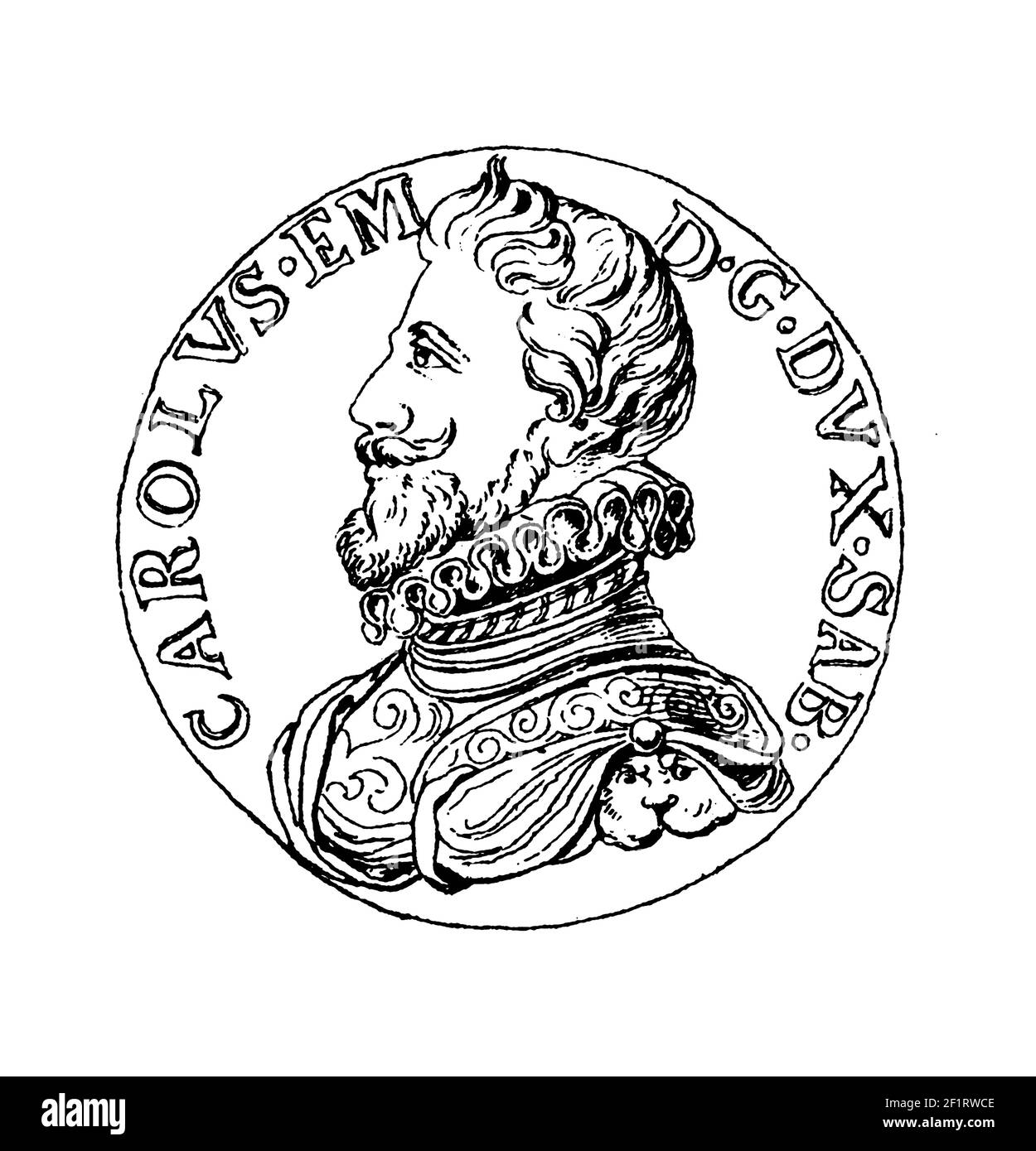 Antique 19th-century engraving of a portrait of Charles Emmanuel I ...