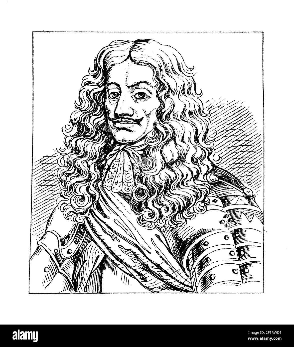 Antique 19th-century engraving of a portrait of Charles II, King of ...