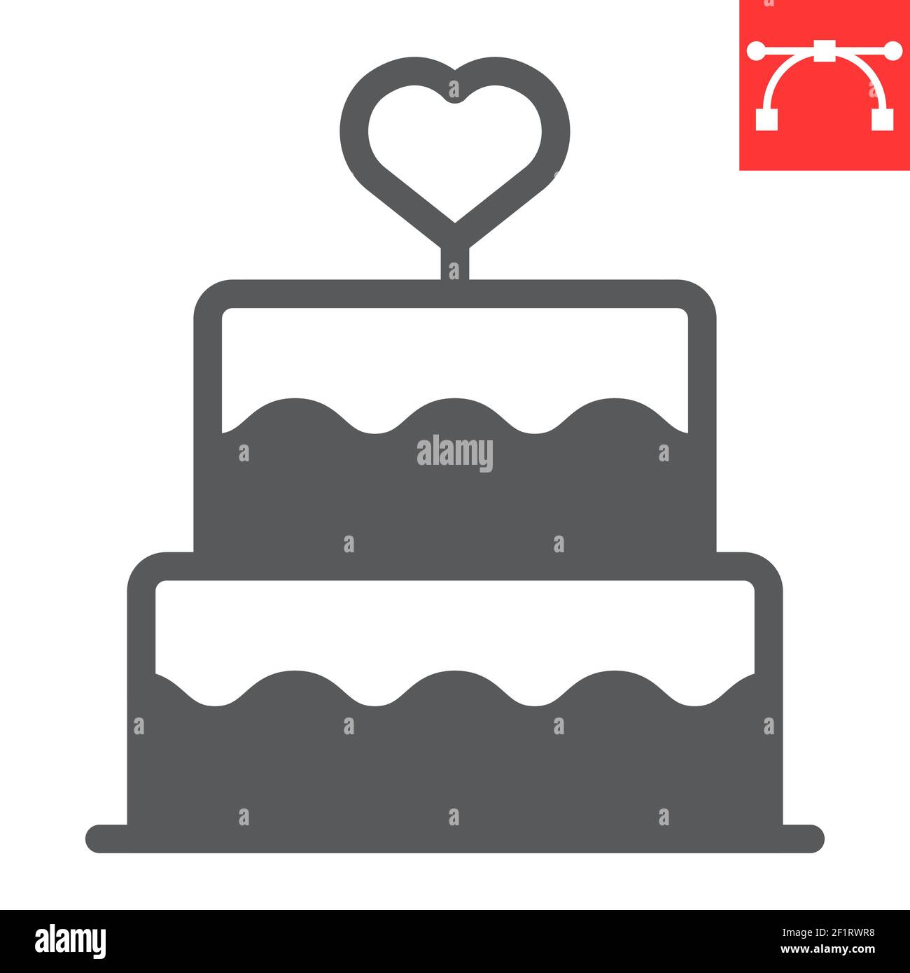 Stacked wedding cake with heart glyph icon, dessert and bakery, love ...