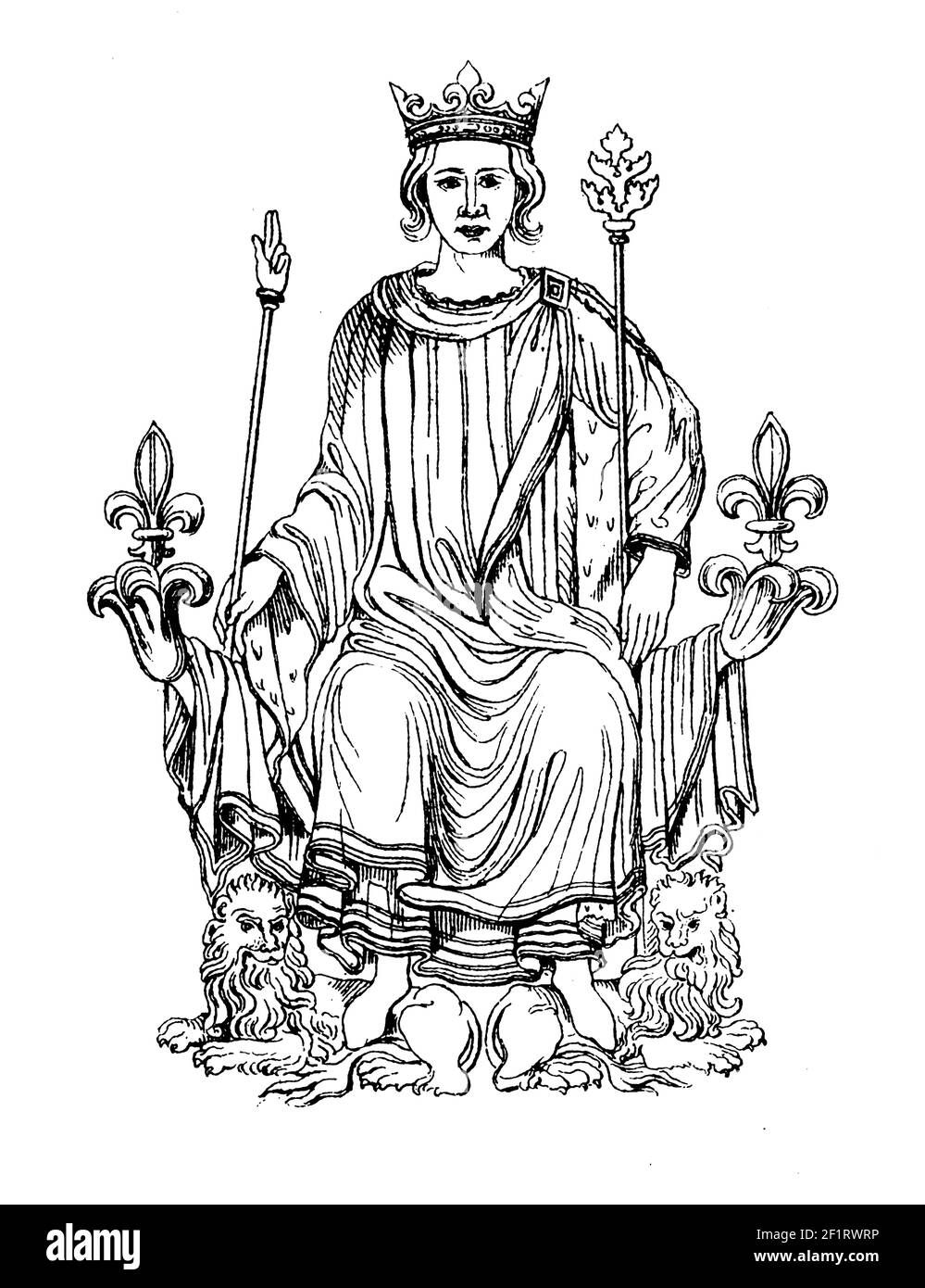 Antique illustration of a portrait of Charles VI, King of France. He ...