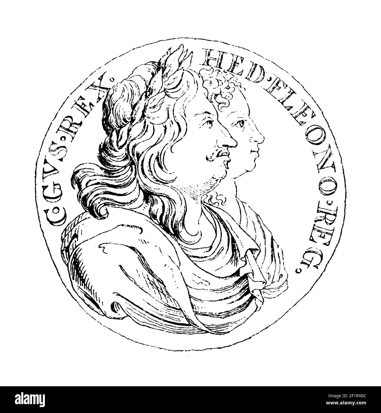 19th-century illustration of a portrait of Charles X Gustav and his ...