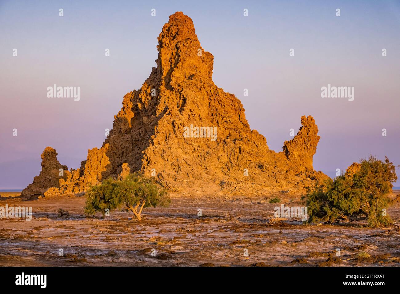 Limestone chimneys at Lake Abbe, Djibouti at sunset Stock Photo - Alamy