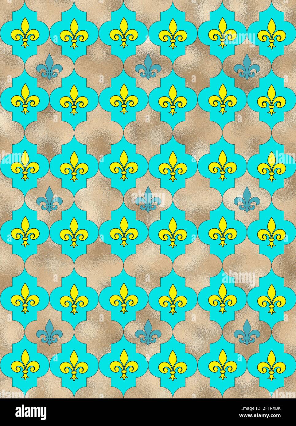 Seamless lily fleur de Lis background. Turquoise blue silver shiny ...