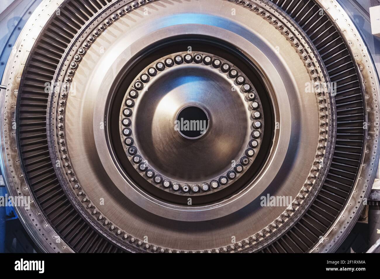 Turbine generator rotor with blades and discs, interior view. Elements ...