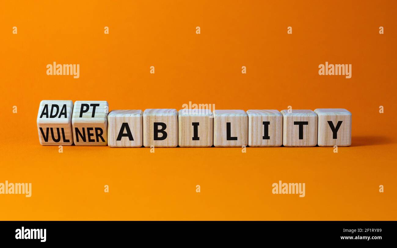 Vulnerability or adaptability symbol. Turned wooden cubes and changed ...