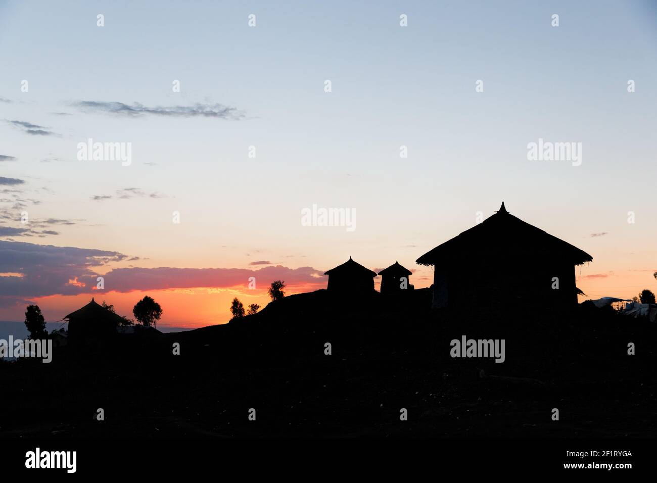 Ethiopian Tukul home SIlhouettes, near Lalibela Church Complex at ...