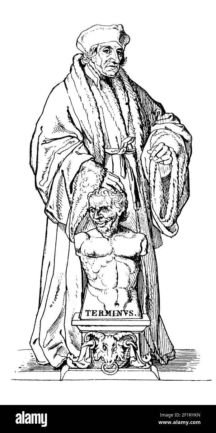 Vintage illustration of a portrait of Desiderius Erasmus, Dutch ...