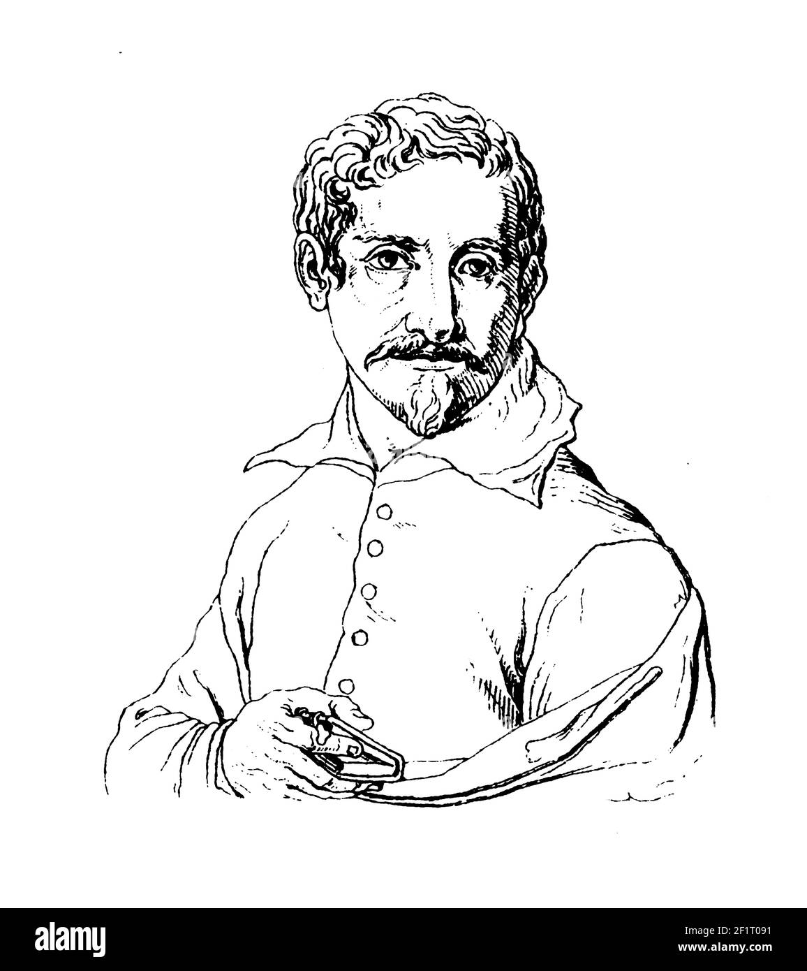 19th-century illustration of a portrait of Domenico Zampieri, Italian ...