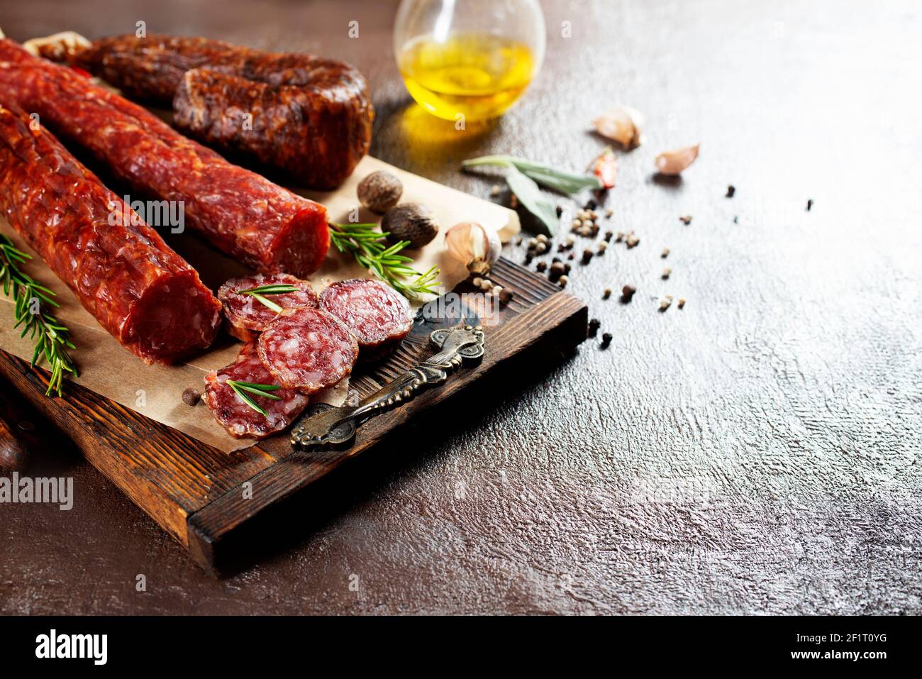 Traditional smoked salami sausage with aroma spices Stock Photo - Alamy