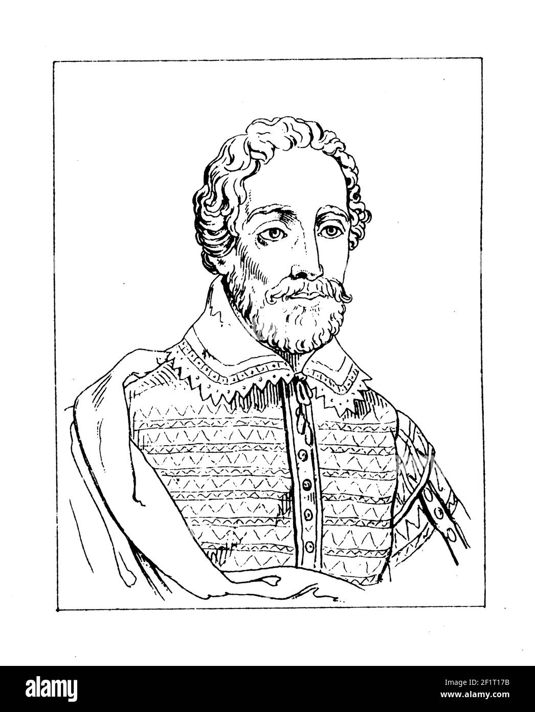Antique 19th-century illustration of a portrait of Edmund Spenser ...
